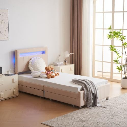 Amazon｜オーエスジェイ(OSJ) LEDライト付き シングルベッド ディベッド ファブリックベッド 木製 子供ベッド 子供部屋 大人用 収納 ベッド 北欧風｜ベッドフレーム オンライン通販