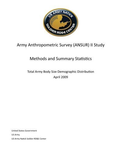 Army Anthropometric Survey (ANSUR) II Study: Methods and Summary ...