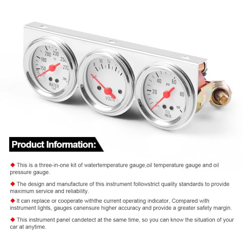 Snapklik.com : 2inch 52MM Triple Gauge Kit Volt Meter Water Temp ...