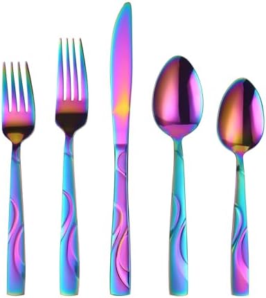 Amazon.com | FONGDANLAITE Rainbow Stainless Steel Flatware Set for 6, Ergonomic Silverware Set ...