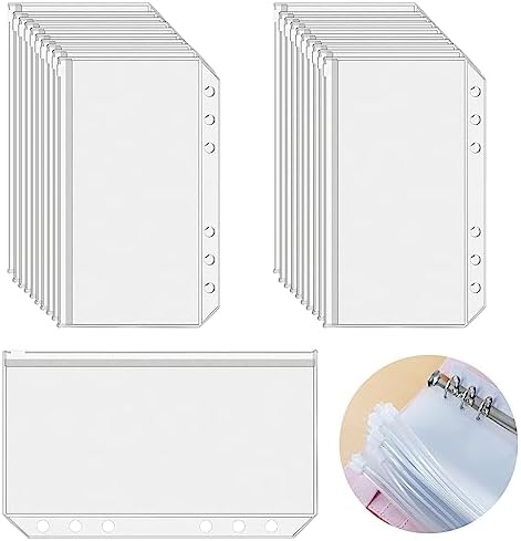 Asaisimg 20 Pcs A6 Size Binder Pockets, 6 Holes Clear Zipper Folders ...