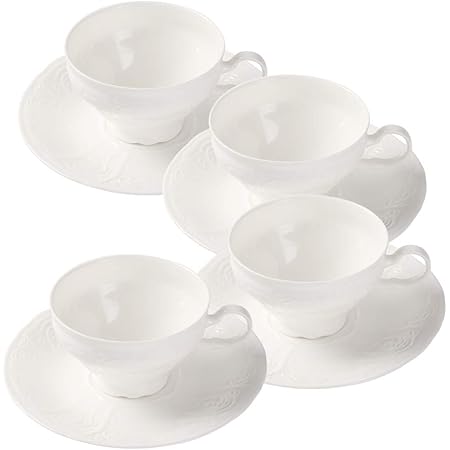Amazon.com | Eileen's Reserve Fine China White Teacup and Saucer, Set ...