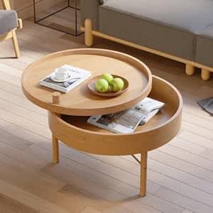 Amazon.com: KunMai Round Rotating Coffee Table with Hidden Storage ...