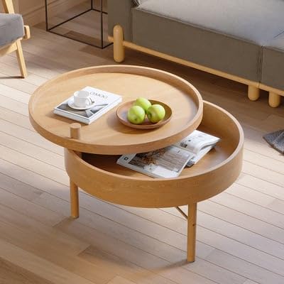 Amazon.com: KunMai Round Rotating Coffee Table with Hidden Storage ...