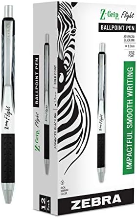 Zebra Z-Grip Flight Ballpoint Retractable Pen, 1.2mm, Black, 12 Pack ...