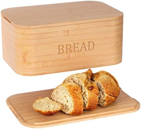 Amazon.com: Holismo Bread Box with Bamboo Cutting Board Lid, Metal ...
