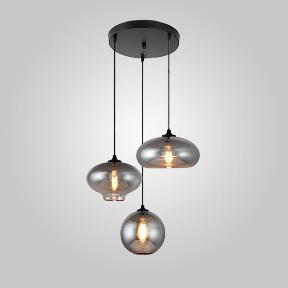 LUOLAX 4 Lights Modern Pendant Light Smoke Grey Glass Semi Flush Mount ...
