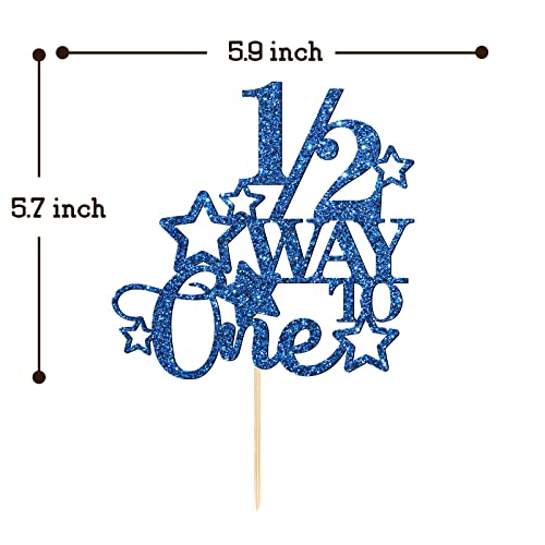 Snapklik.com : Deep Blue Glitter 1/2 Way To One Birthday Cake Topper ...