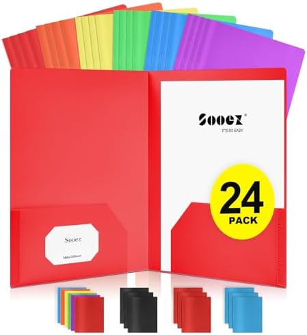 Amazon.com : Sooez 24Pack Folders with Pockets, Pocket Folders with Extra Labels, Plastic ...