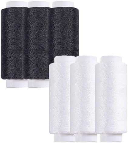 Sewing Thread, AUERVO Black and White 6 Pack 250 Yards Polyester Sewing ...