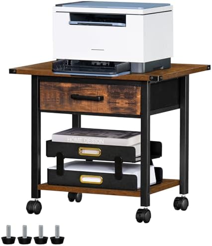 Amazon.com: Lerliuo Under Desk Printer Stand, 2-Tier Industrial Mobile ...