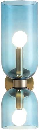 Modern Blue Glass Wall Light 2 Lights Wrought Iron Base Wall Sconces ...