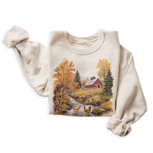 Amazon.com: Vintage Chicken Farm Sweatshirt - 90s Retro Red Barn ...