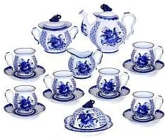 Amazon.com: Gzhel Porcelain Tea/Coffee Set of 6 cups with Saucer, Tea ...