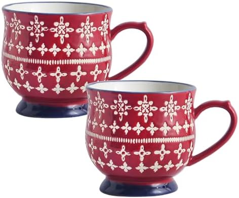 Amazon.com | 12 oz Coffee Mugs Set of 2, Embossment Cups Hand-Painted ...