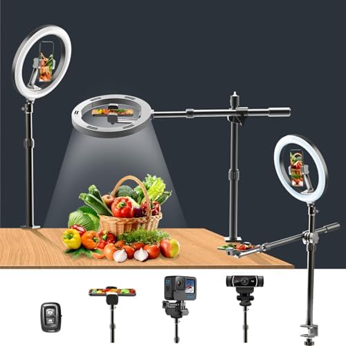 yAyusi Overhead Phone Mount with Ring Light, 360° Rotate Adjustable ...