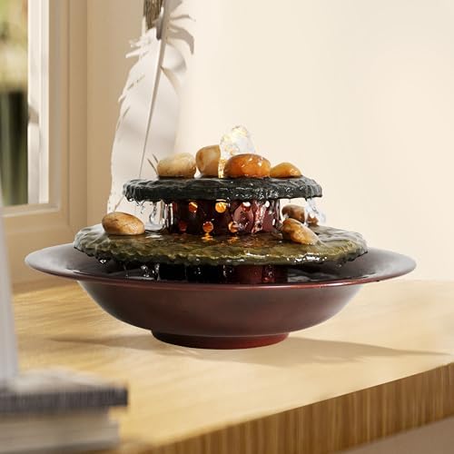 Amazon.com: Pamopamo Indoor Waterfall Tabletop Moon Fountain, Home ...