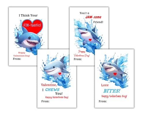 Amazon.com: 24 Shark school class kids Valentines day cards : Handmade ...