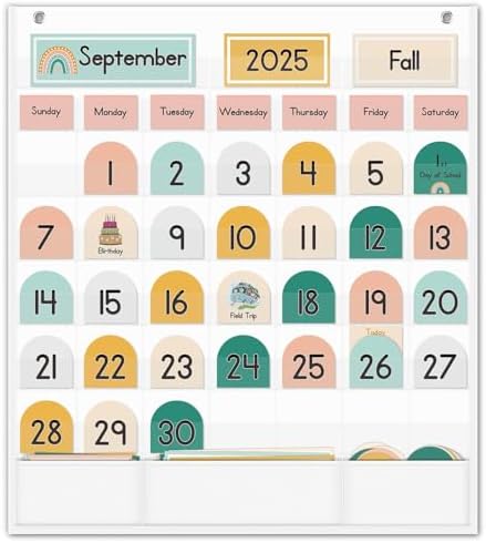 Amazon.com: POSLIUE Boho Calendar Pocket Chart with 90 Cards, Pocket ...