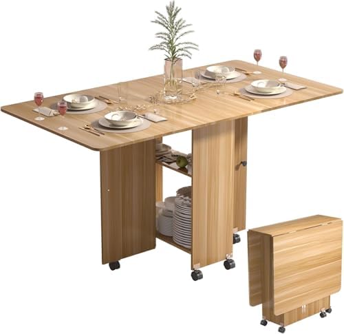 WUDLEP Wooden Folding Kitchen Dining Table, Modern Drop Leaf Dining Room Table, Expandable ...