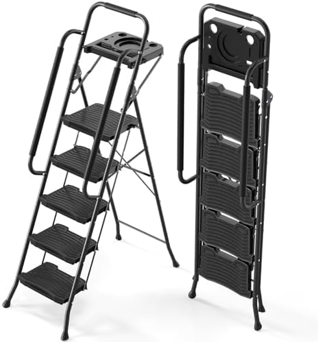 KINGRACK 6 Step Ladder with Tool Platform, Folding Step Stool with ...