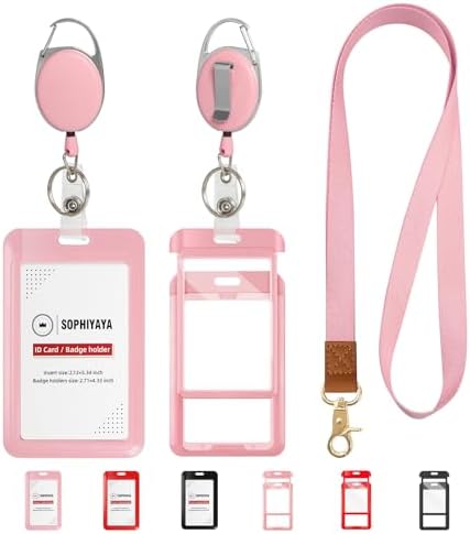 Amazon.com : 2Pcs Sliding ID Badge Holder Pink ID Card Holders Hard ...