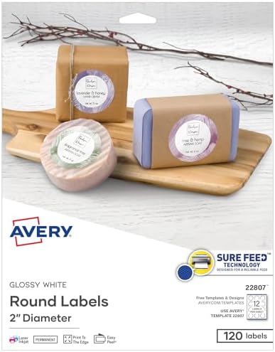 Amazon.com : Avery Printable Round Labels with Sure Feed, 2" Diameter ...