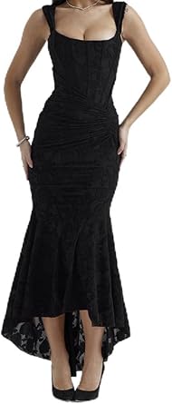 Amazon.com: SLAYUN Vestido largo de corsé floral de encaje vintage sin ...