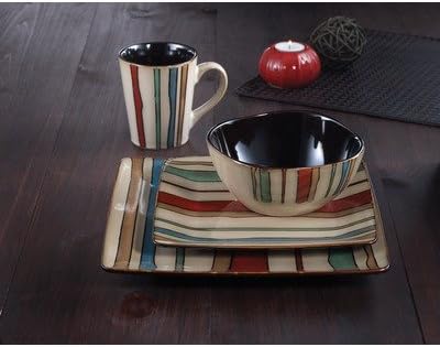 Amazon.com | American Atelier Canyon Striped Dinnerware Set, 16-Piece ...