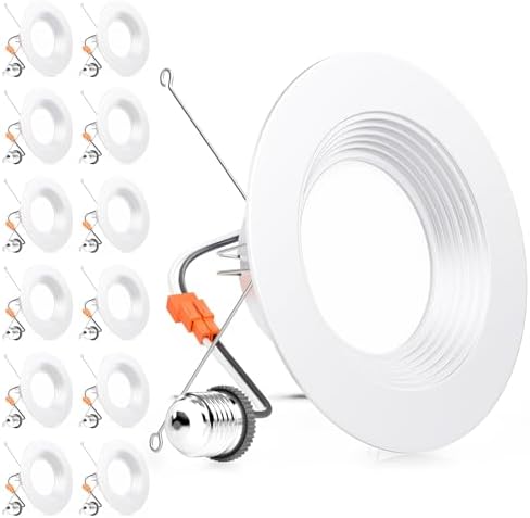 Ensenior 5/6 Inch LED Can Lights 12 Pack, Metal Baffle Trim, Dimmable ...
