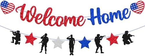 Amazon.com: Welcome Home Banner, Red White and Blue Paper Welcome Home ...