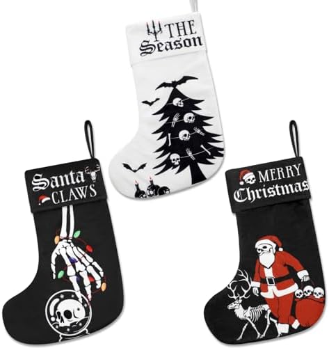 Amazon.com: Vansolinne Black Gothic Christmas Stocking 17 Inches Xmas ...