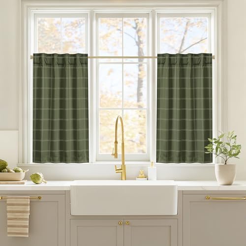 Amazon.com: NICETOWN Buffalo Plaid Cafe Tier 100% Blackout Curtains 36 ...