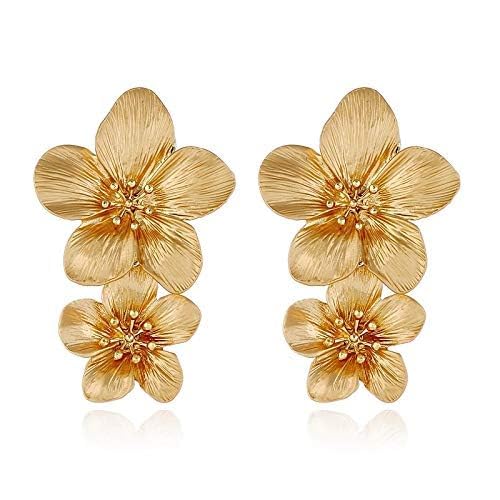 Buy Siubhagalankar Korean Gold Statement Double Flower Drop Earring For Women And Girls at Amazon.in