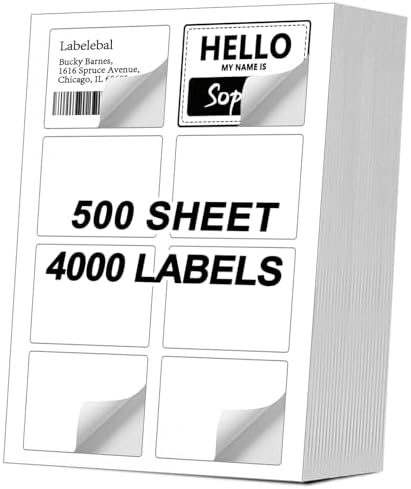 Amazon.com: (4000 Labels/500 Sheets) Self Adhesive Name Tag Stickers, 8 ...