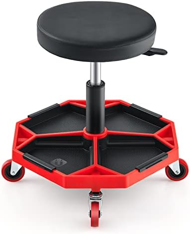 COSTWAY Rolling Mechanic Stool, Height Adjustable Swivel Pneumatic ...