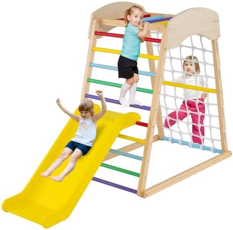 Maxmass 4 in 1 Kids Climbing Frame, Wooden Toddler Climbing Set with ...