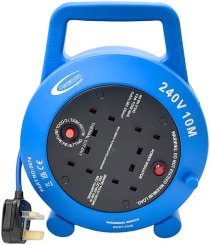 CONNEXION 10m Extension Lead Reel, 4 Way 13 Amp Sockets, 240V Extension ...