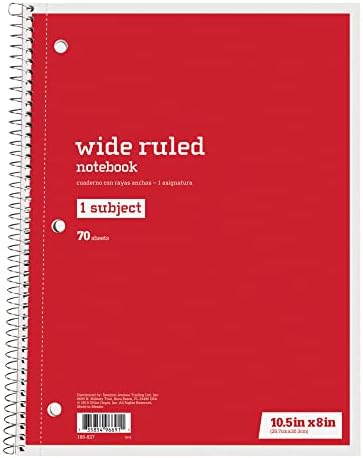 Amazon.com : Just Basics® Spiral Notebook, 7 1/2" x 10 1/2", Wide Ruled ...