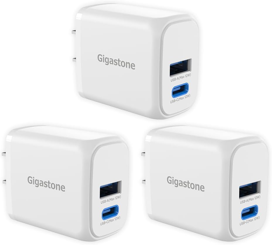 Amazon.com: Gigastone 12W USB C USB A Dual Port Wall Charger [3 Pack] 2 ...