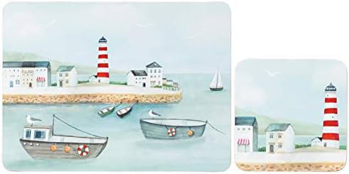 Set of 4 Coastal Nautical Cork Placemat & Coaster Set (8pc), Kitchen ...
