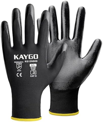 KAYGO Work Gloves Nitrile Coated, 12 Pairs KG12N，Seamless Knit ...