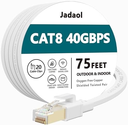 Amazon.com: Jadaol Cat 8 Ethernet Cable 75 ft, 40Gbps 2000MHz Flat RJ45 ...