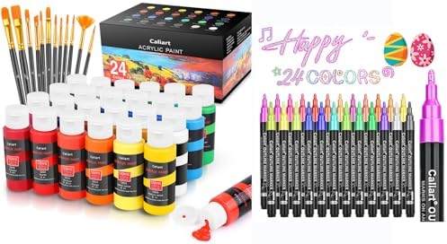 Amazon.com: Caliart 24 Colors Acrylic Paint Set With 12 Brushes, 24 ...