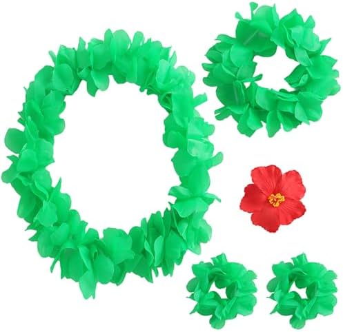 Amazon.com: Obavioy Hawaiian Luau Flower Leis Green Garland Headband ...