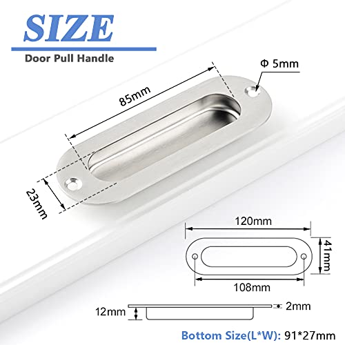 Mesee 2 Packs Flush Sliding Door Handles with Fixing Screws, Stainless ...