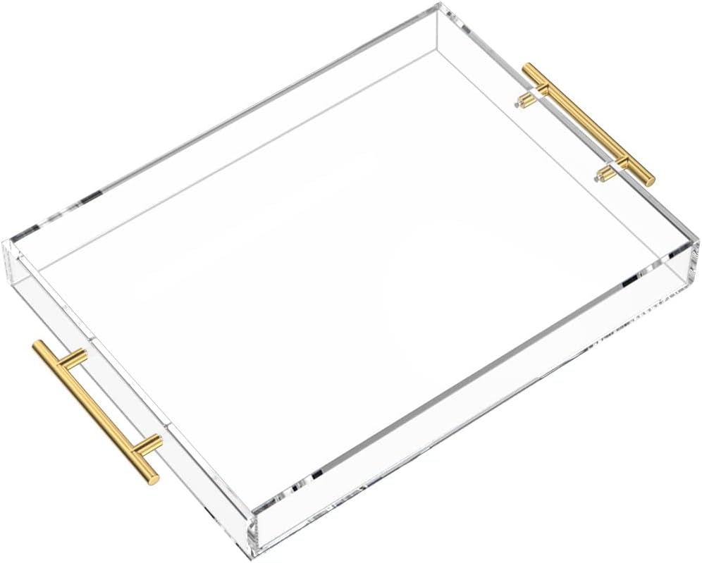 Amazon.com: 12x12 Clear Acrylic Serving Tray with Gold Handle, Clear ...