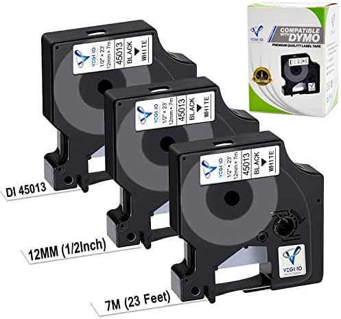 VEGIXO 12mm X 7m Black on White D1 Label Tape Pack of 3 - Replacement ...
