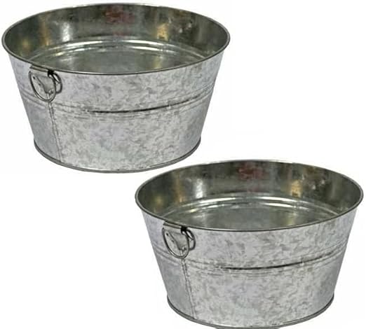 Amazon.com: Set of 2 Galvanized Metal Wash Tub Style Pails with Handles ...