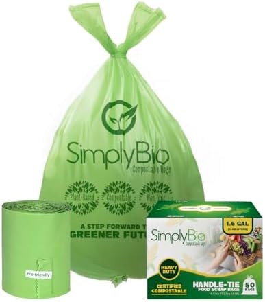 Simply Bio 1.6 Gallon Compostable Trash Bags Liners Handle, Heavy Duty ...